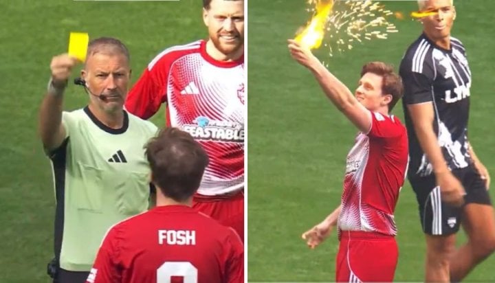 Watch: Max Fosh sets referee's yellow card on FIRE during Sidemen ...