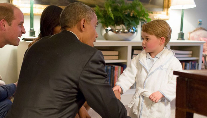 Prince George stays up past his bedtime to meet the Obamas in his jammies