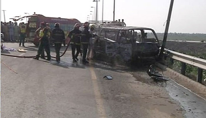 Seven dead, 24 injured as van catches fire in Multan
