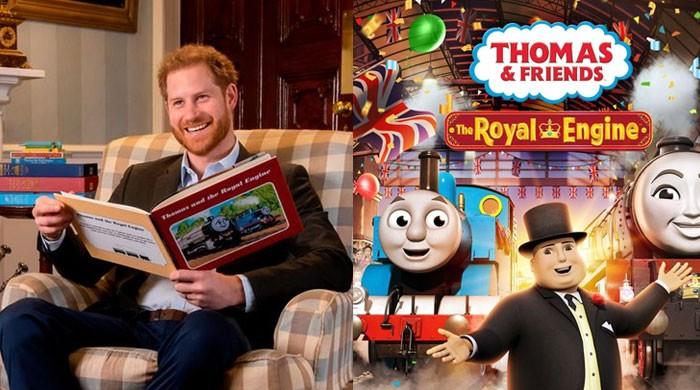 Prince Harry appears on screen to introduce 'Thomas the Tank Engine'