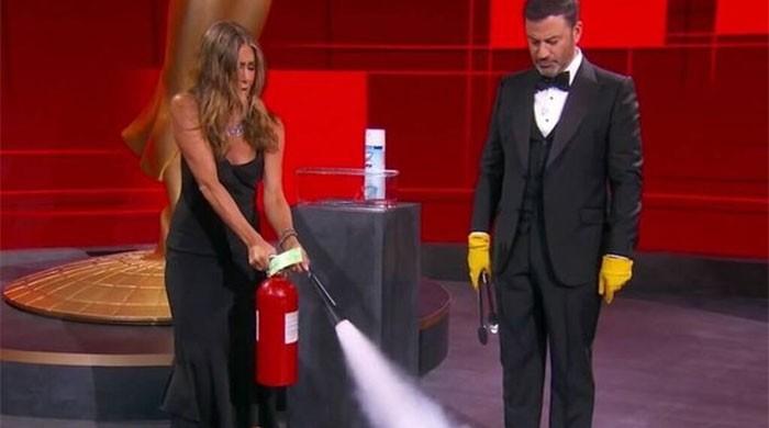 Video: Jennifer Aniston battles fire flames as humorous stunt goes wrong