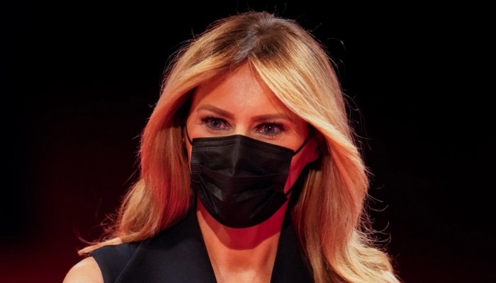 In pictures: Melania Trump stuns in black dress, matching face mask