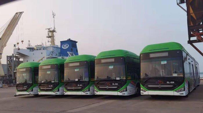 Cargo ship carrying 40 buses for Karachi BRT project arrive in Pakistan