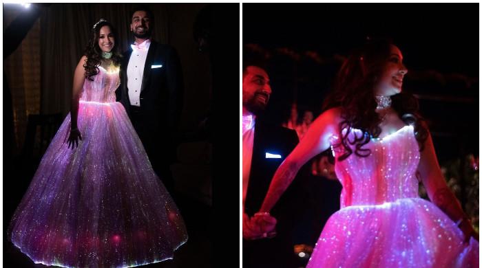 Bride dazzles in an LED embellished gown for wedding