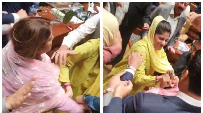 Video: PPP MPA snatches Dua Bhutto’s phone amid Sindh Assembly ruckus Video: PPP MPA snatches Dua Bhutto’s phone amid Sindh Assembly ruckus