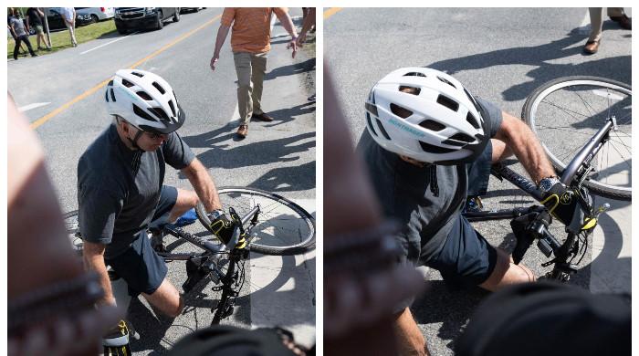 WATCH: Joe Biden falls from his bike, remains uninjured