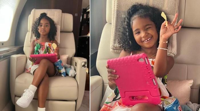 True Thompson channels classy ‘lady’ look in new snaps from her private jet