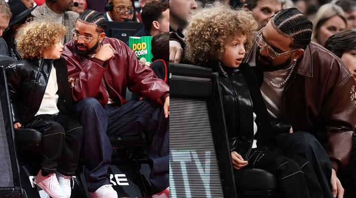 Drake brings son Adonis to watch Raptors v Los Angeles Lakers game