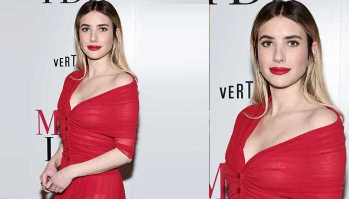 Emma Roberts sends temperatures soaring as she dons red sheer gown