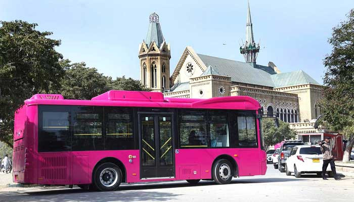 Pink bus for Karachi's female passengers ready to glide