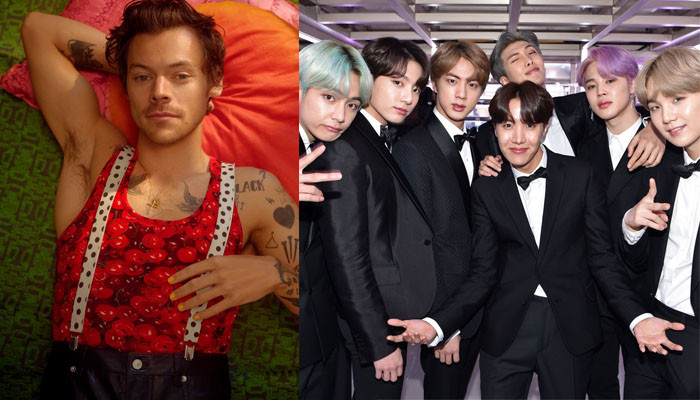 Harry Styles poses with members from BTS