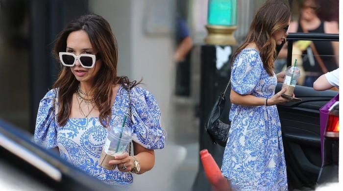 Myleene Klass looks gorgeous in blue floral midi dress