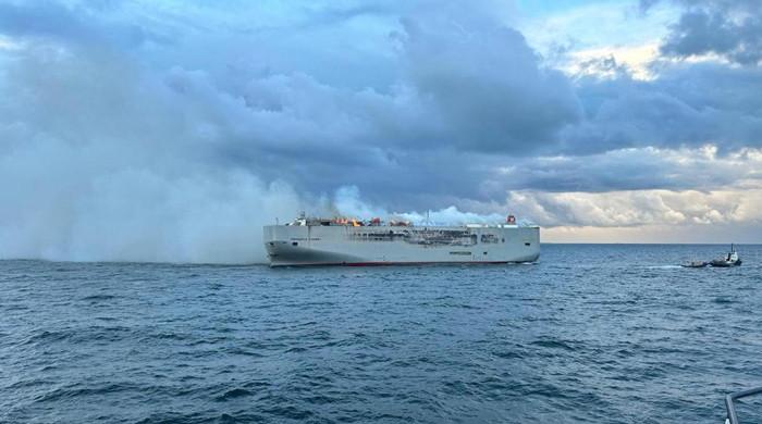 Ship carrying cars catches fire off Netherlands killing one sailor