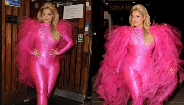 Bebe Rexha shines in embellished pink bodysuit during London performance