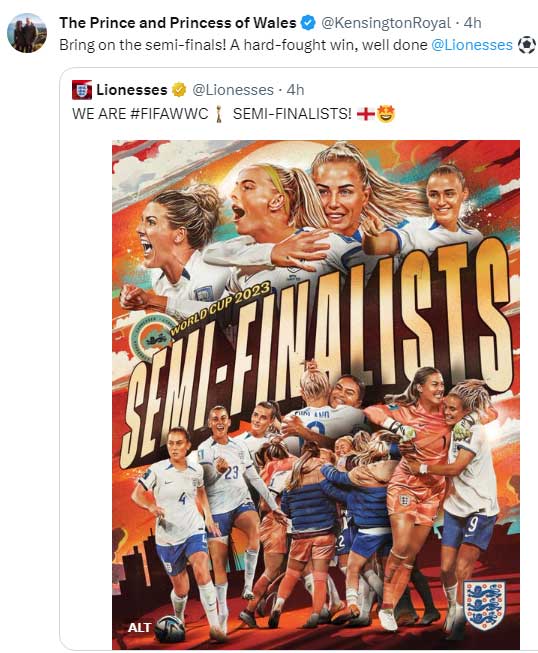 Prince William and Kate react after England qualify for World Cup semi ...