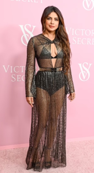 Priyanka Chopra Shines In Sheer Black Dress At Victorias Secret The