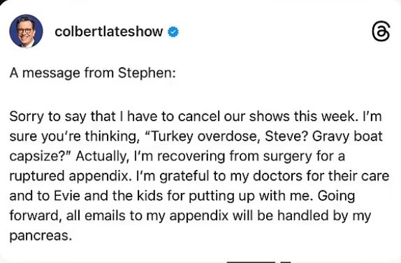 Stephen Colbert cancels 'The Late Show' episodes amid health scare Stephen Colbert cancels 'The Late Show' episodes amid health scare