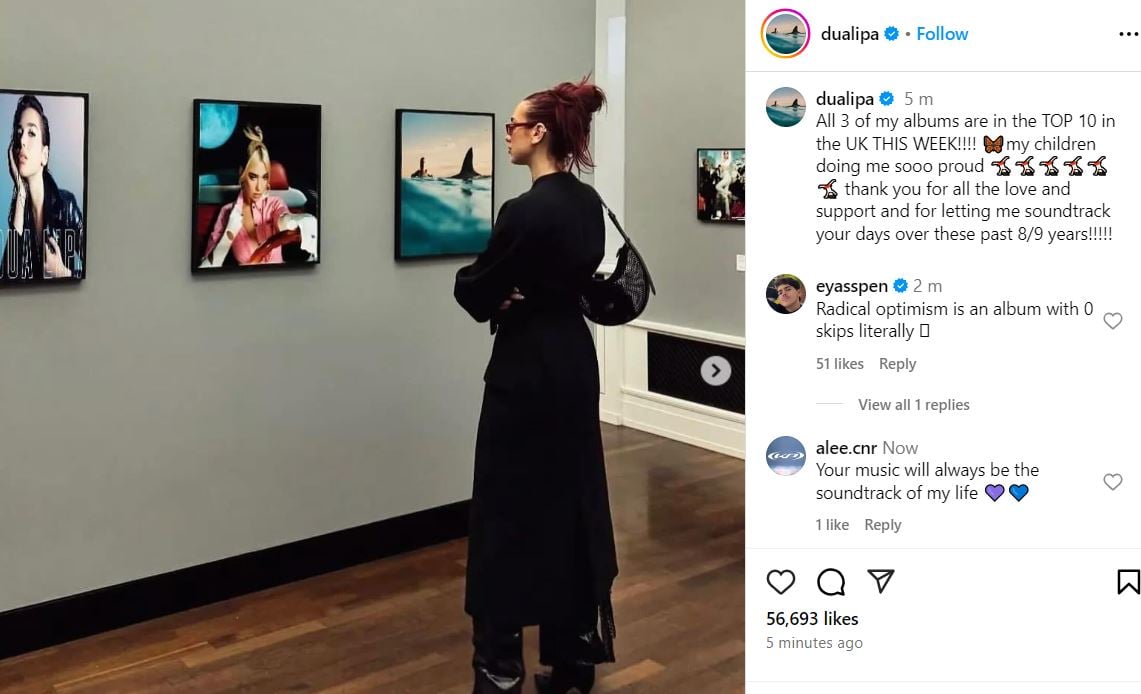 Dua Lipa celebrates 'love and support' her albums received