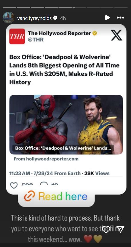 Ryan Reynolds, Hugh Jackman celebrate 'Deadpool & Wolverine' success