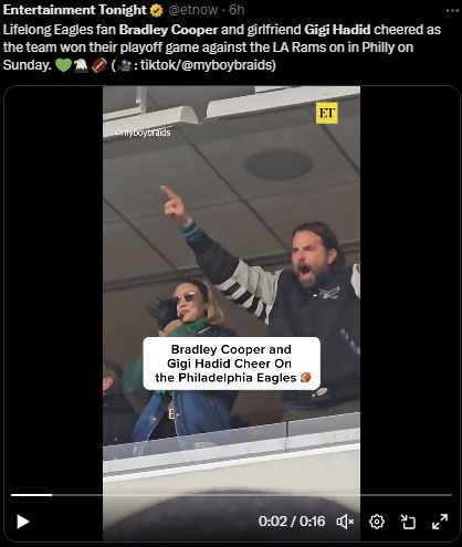 Bradley Cooper, Gigi Hadid enjoy game night in Philadelphia